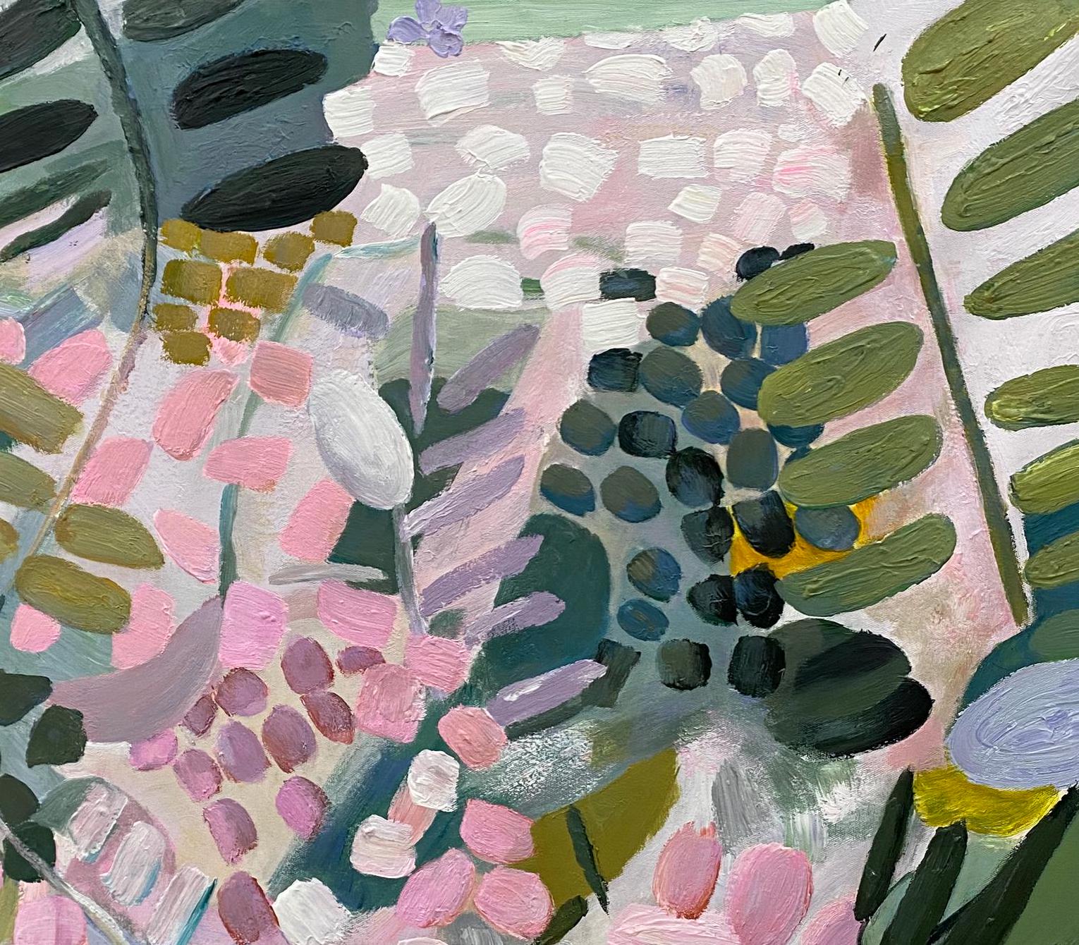 Colorful Tropical Bush Painting, Large Square Textured Wall Art, Nature ...