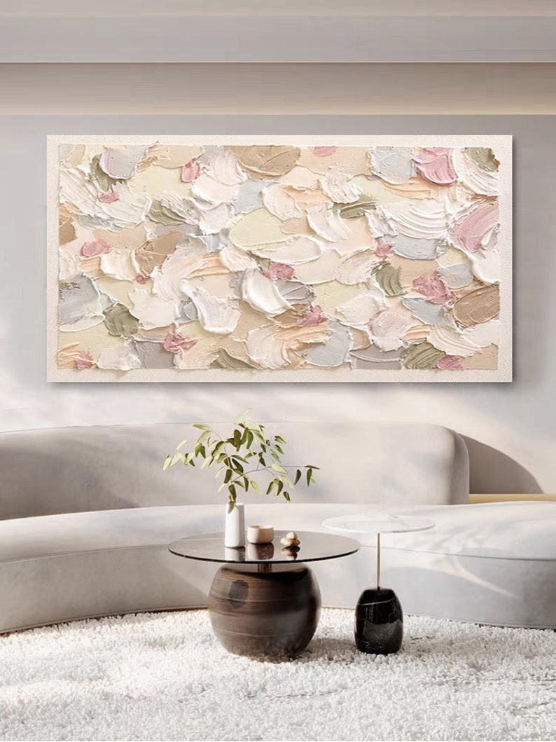 Original Cream Abstract Painting on Canvas, Contemporary Art, 3D ...