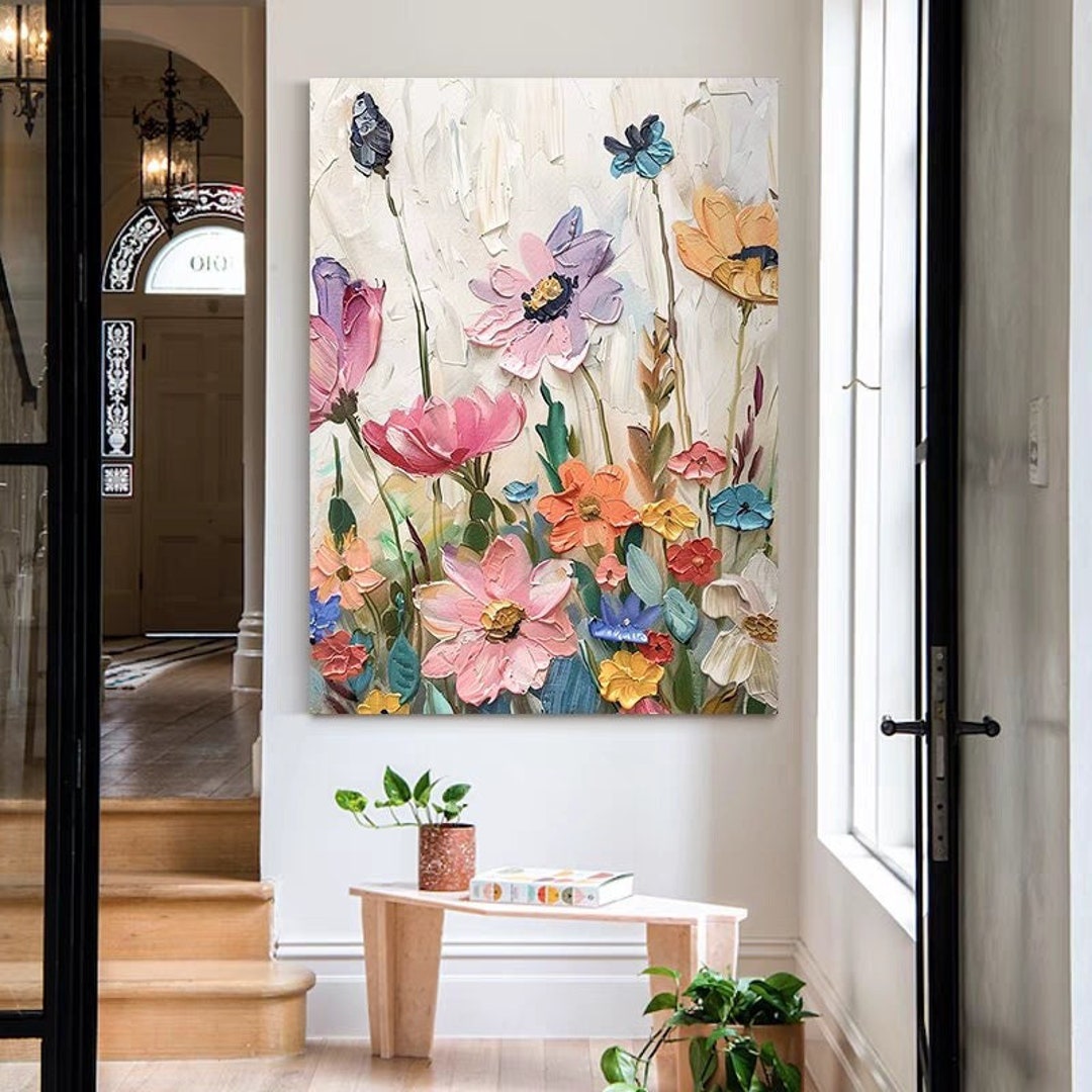 Abstract Flower Field Oil Painting on Canvas, Large Wall Art, Original ...