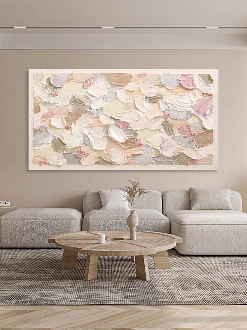 Original Cream Abstract Painting on Canvas, Contemporary Art, 3D ...
