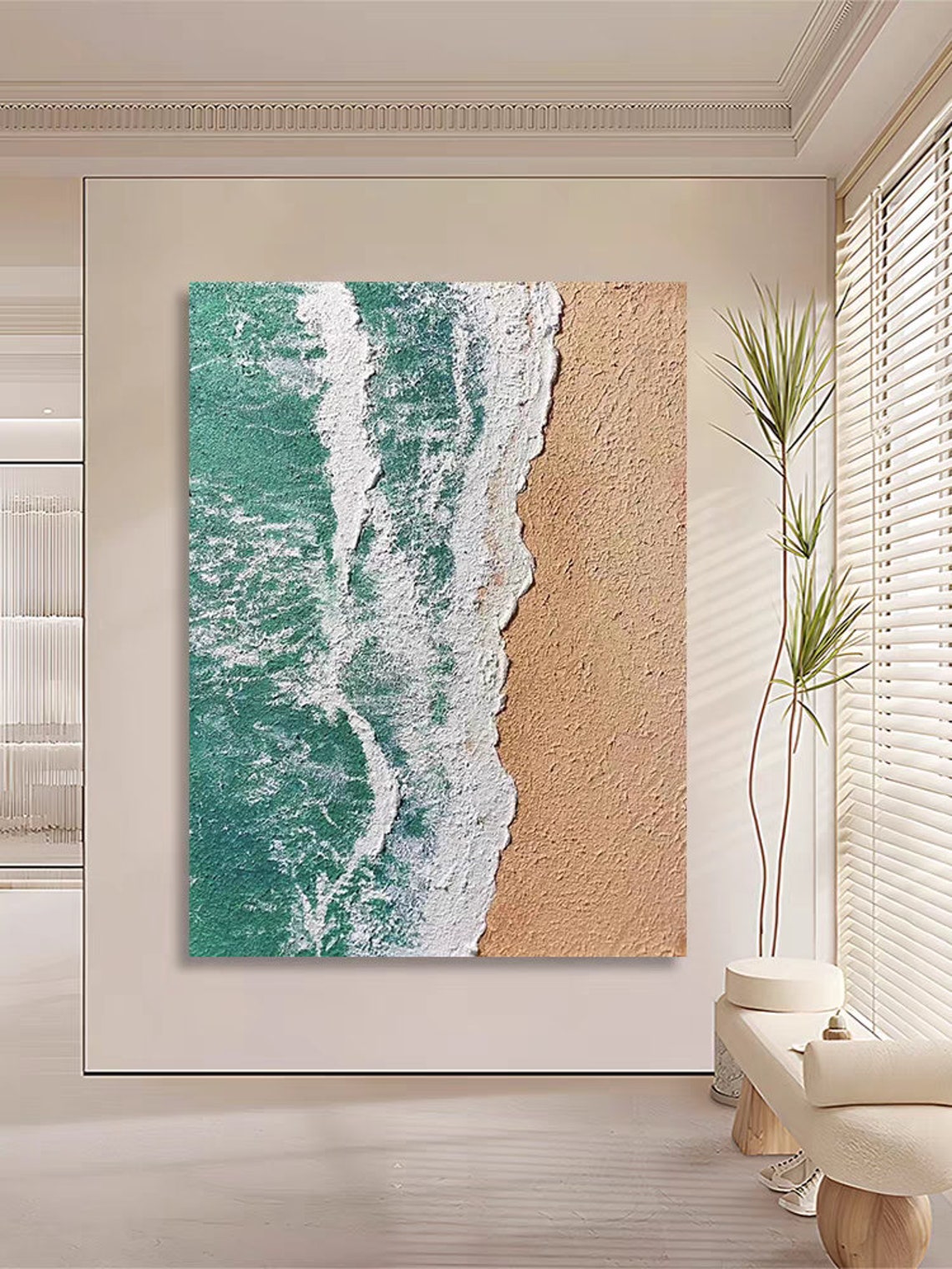 Thick Textured Original Waves on Beach Painting, Hand-painted Palette ...