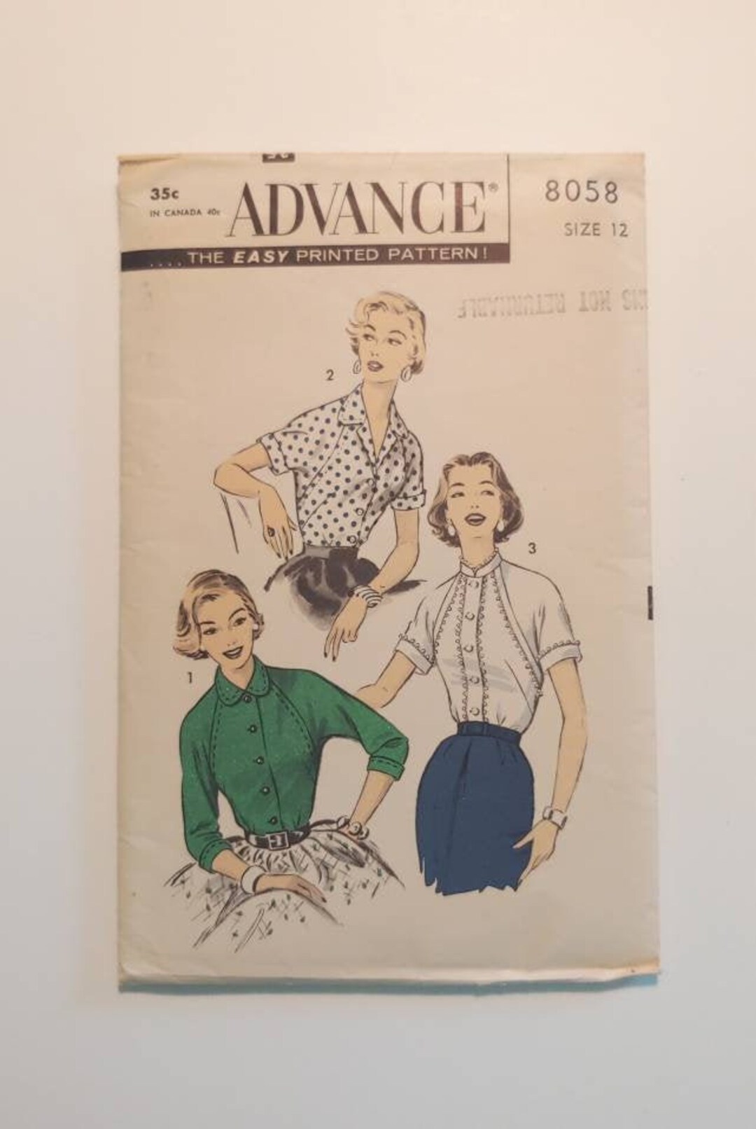 Advance 8058 Size 12 Vintage 1950s Misses Blouse Sewing Pattern - Etsy