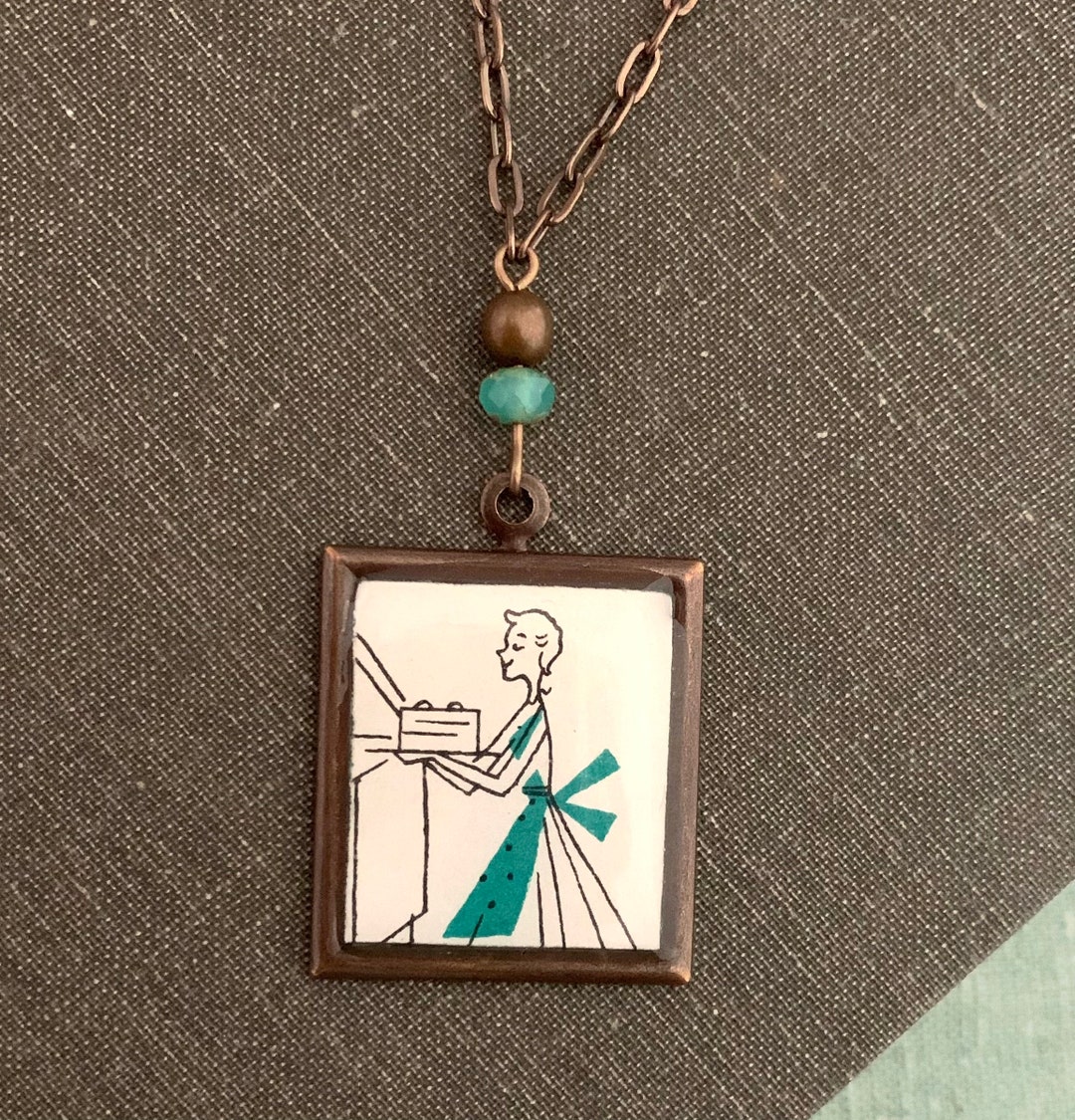 Baker. Cook. Midcentury. Upcycled Illustration. Pendant Jewelry Brass ...