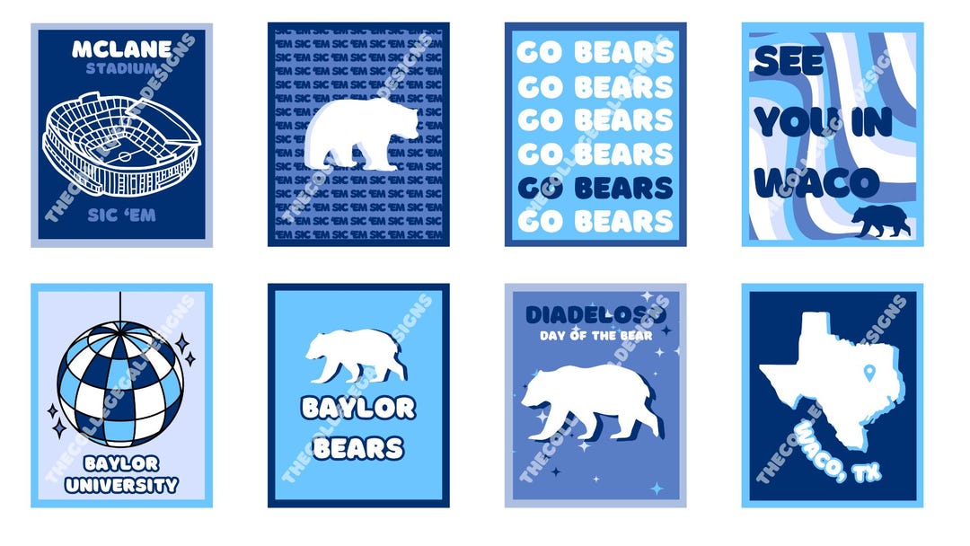 Baylor University Trendy Blue Dorm Decor: Set of 8 - Etsy