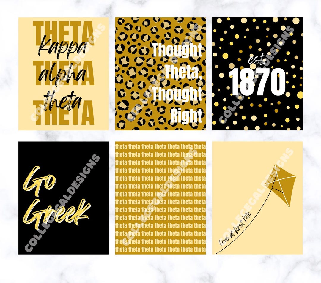 Kappa Alpha Theta Poster Set | Yellow & Black Aesthetic Wall Art | Kite ...