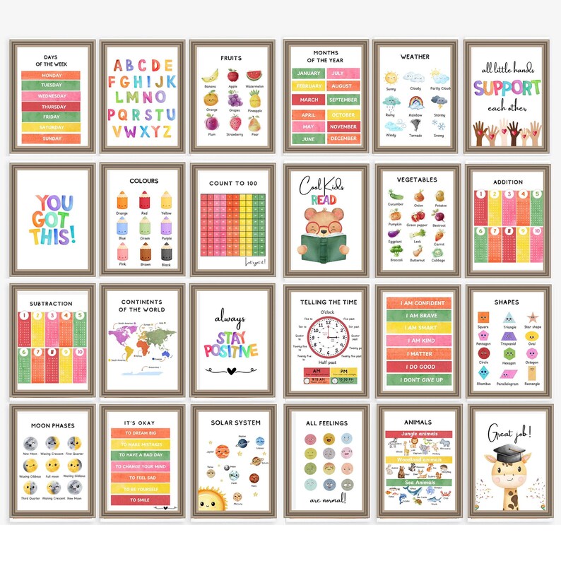 Set of Educational Posters, 30 Home School Printables,alphabet Poster ...