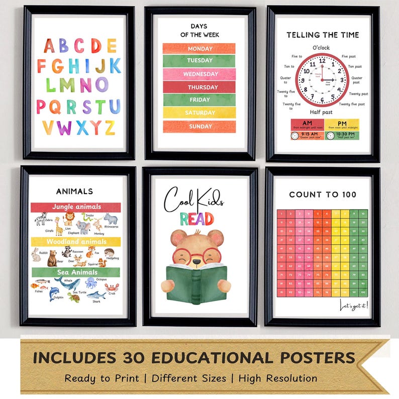 Set of Educational Posters, 30 Home School Printables,alphabet Poster ...