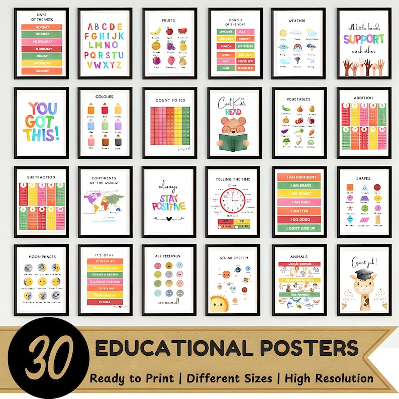 Set of Educational Posters, 30 Home School Printables,alphabet Poster ...