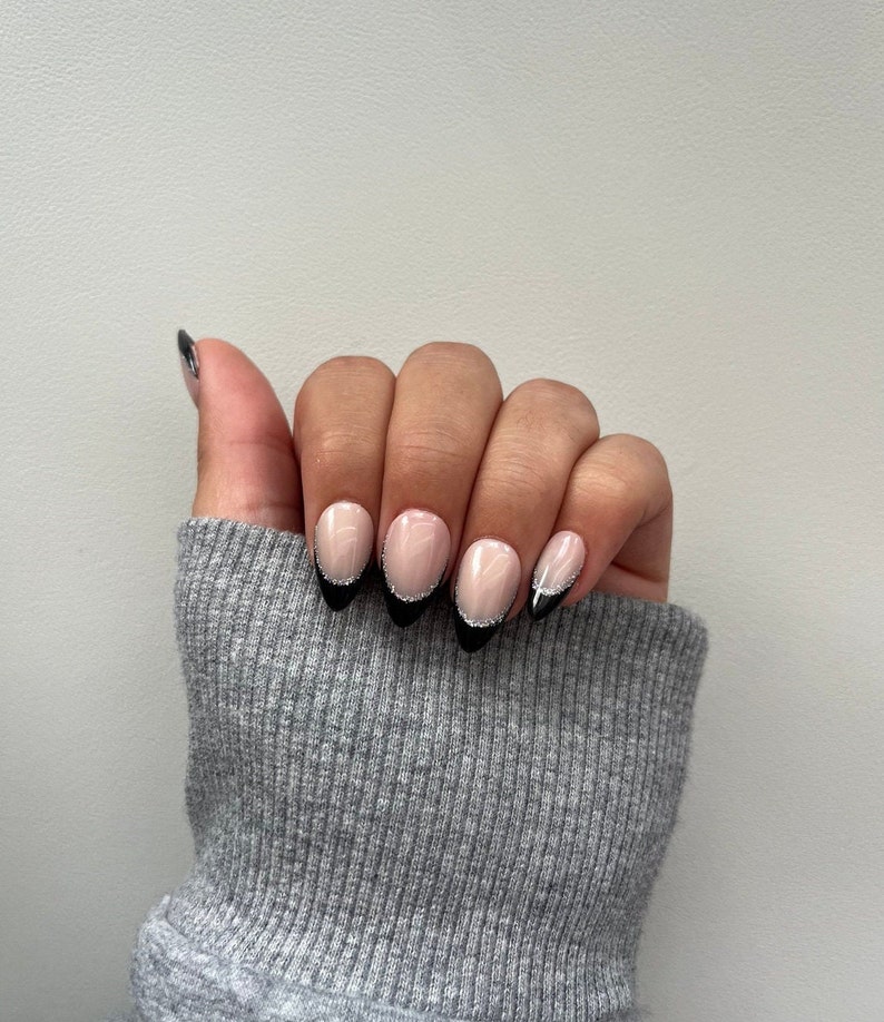 French Tip With Glitter Line - Etsy