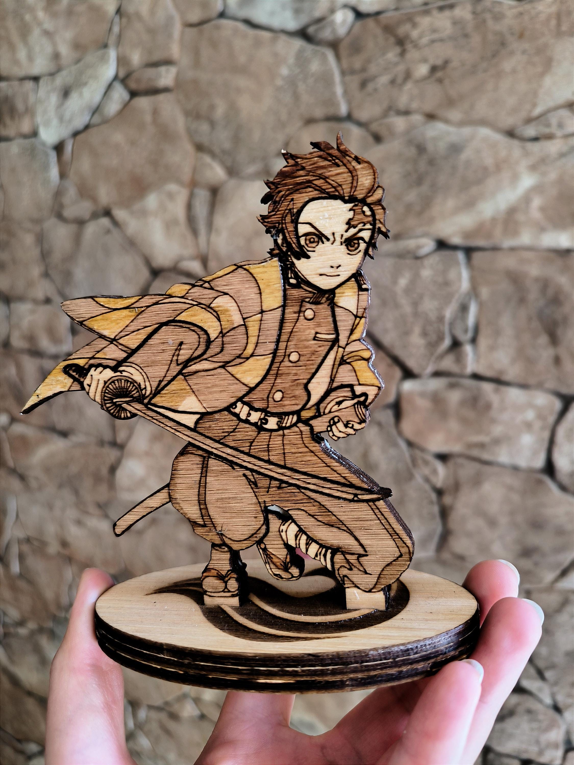 Tanjiro Kimetsu No Yaiba | Wooden Figure 13cm | Laser Cutting | Incense ...