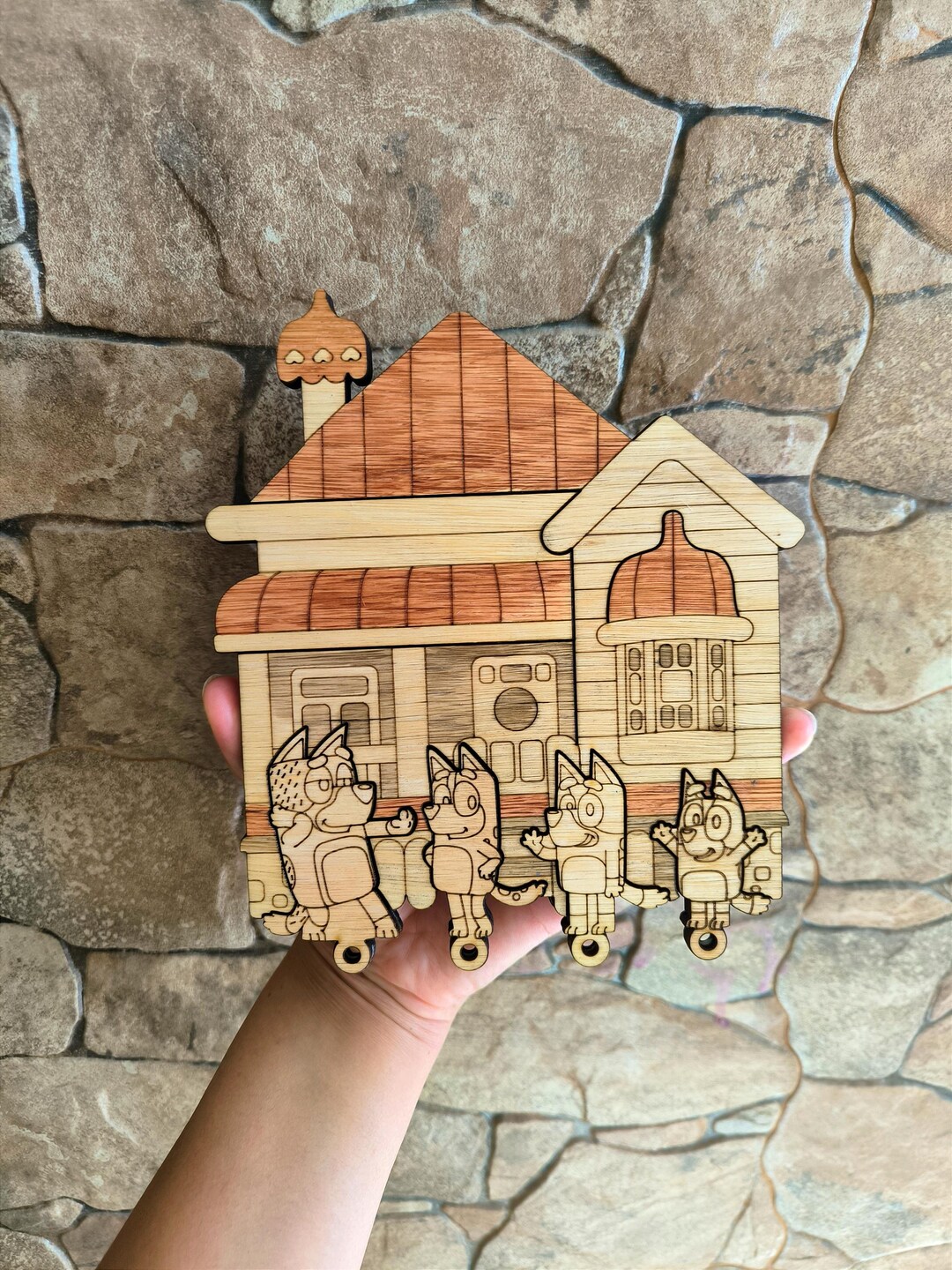 Bluey Wooden Keychain Holder 16x17cm Laser Cutting Family Keychains - Etsy