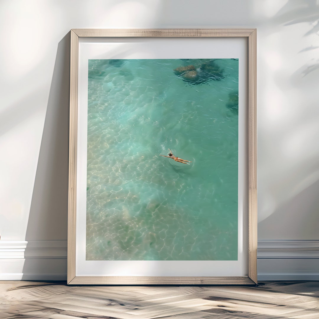 Girl Sea Swim Art Print Beach Ocean Wall Decor Coastal Minimalist Wall ...