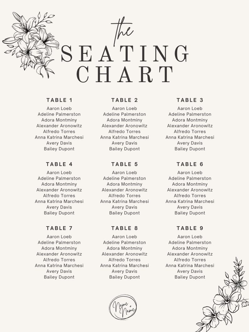 Wedding Seating Chart Template - Elegant & Customizable Canva Design ...