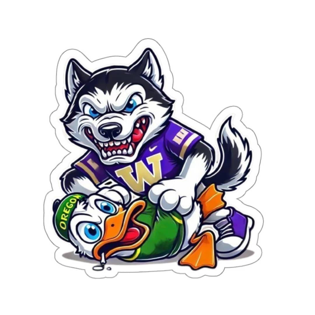 Husky Tackles Duck Sticker - UW Vs. Ducks Rivalry, Bold Football Design ...