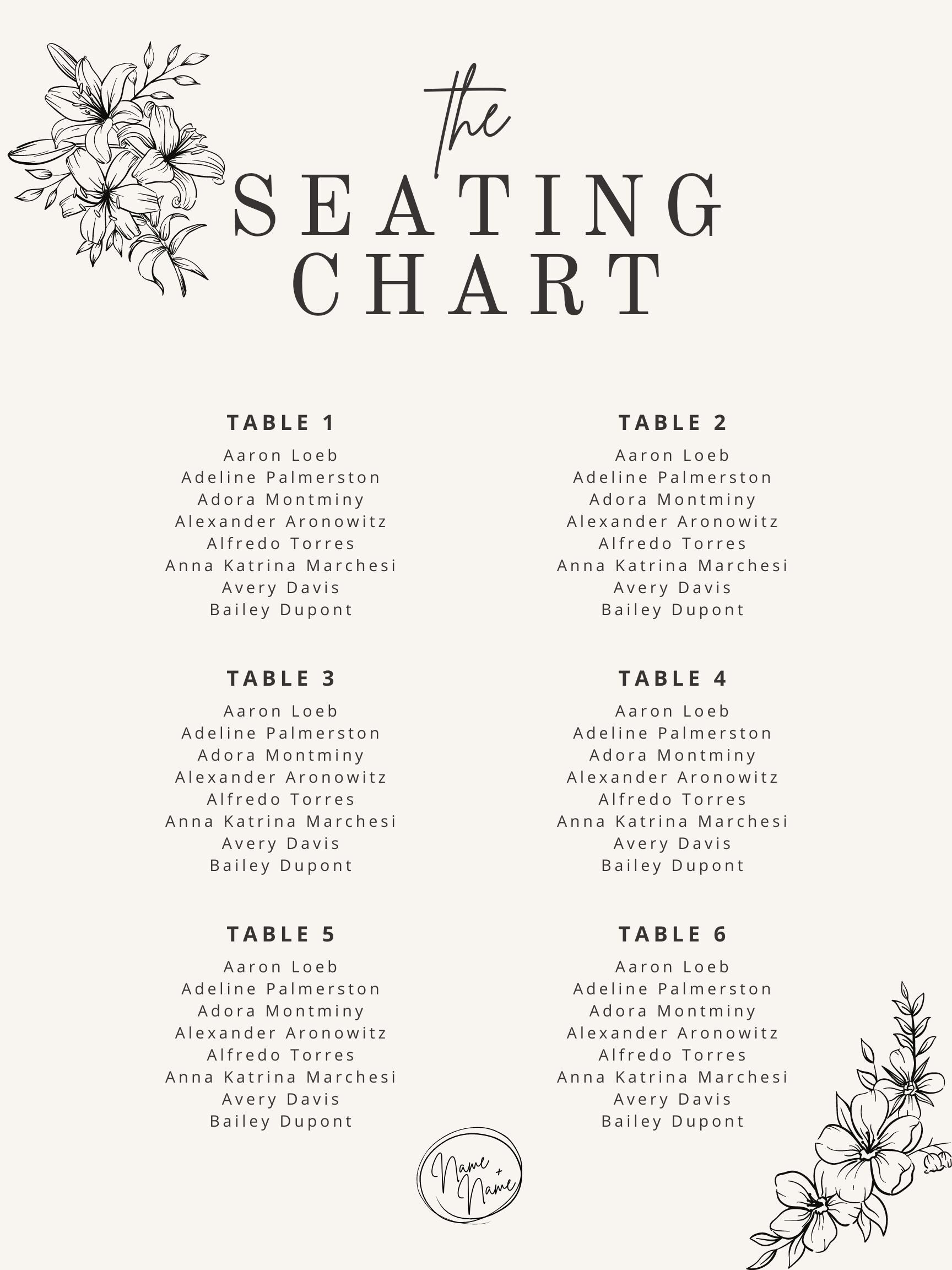 Wedding Seating Chart Template Elegant & Customizable Canva Design ...