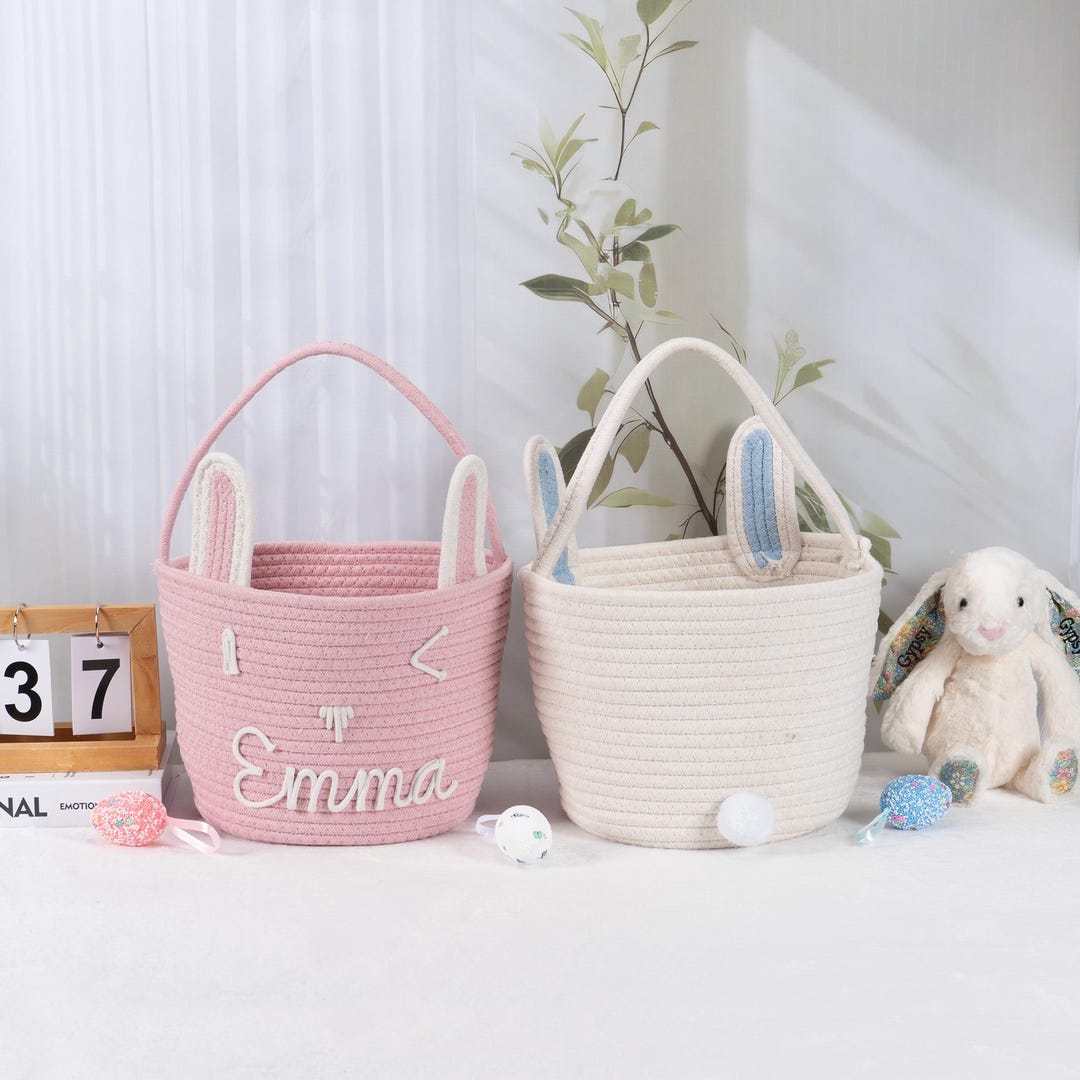 Personalized Easter Bunny Basket, Embroidered Plush Easter Basket for ...
