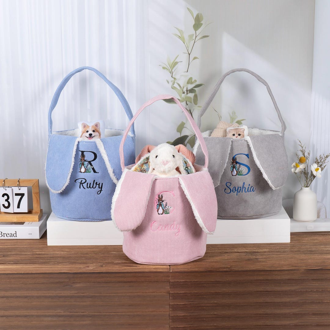 Personalized Easter Bunny Basket, Corduroy Basket, Embroidered Plush ...