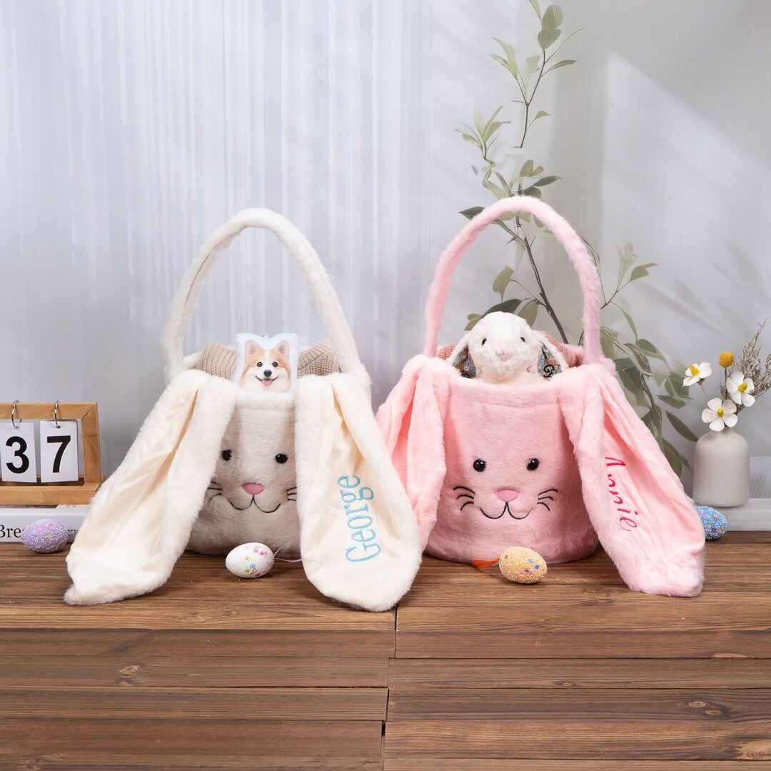 Custom Easter Bunny Basket, Embroidered Plush Easter Basket for Kids ...