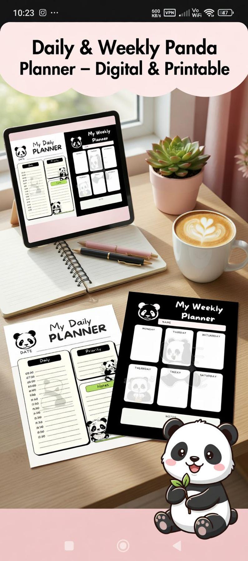 Panda Daily Weekly Planner – Kawaii Digital PDF (instant Download) - Etsy