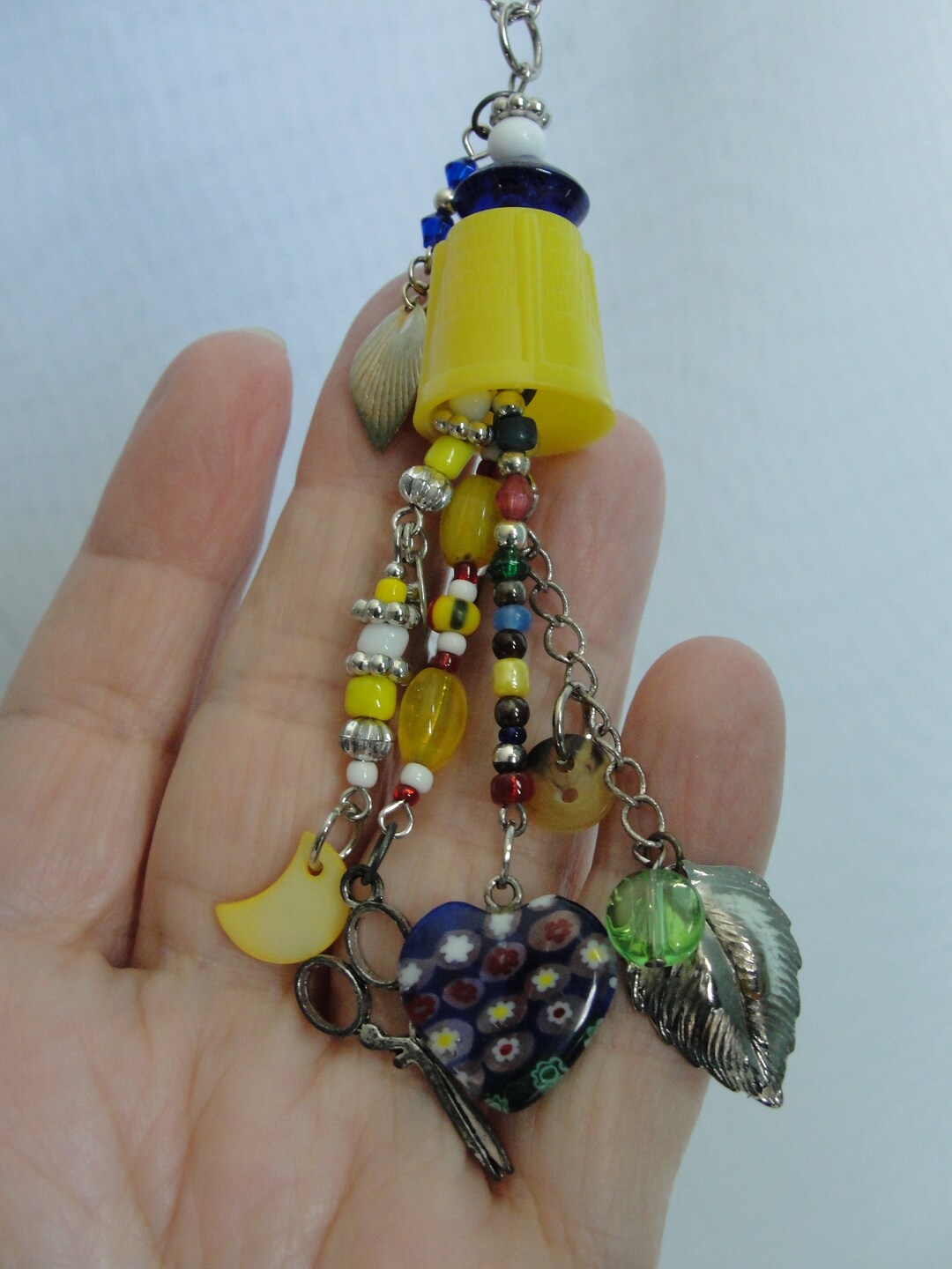 Upcycled Thimble Necklace Yellow Plastic With Colorful Assortment of ...