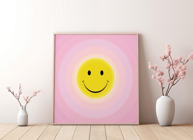 Smiley Face Wall Art, Happy Face Printable Wall Art, Nursery Decor ...