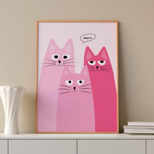 Cute Cat Poster, Cat Wall Art, Pink Wall Art, Printable Poster, Pink ...