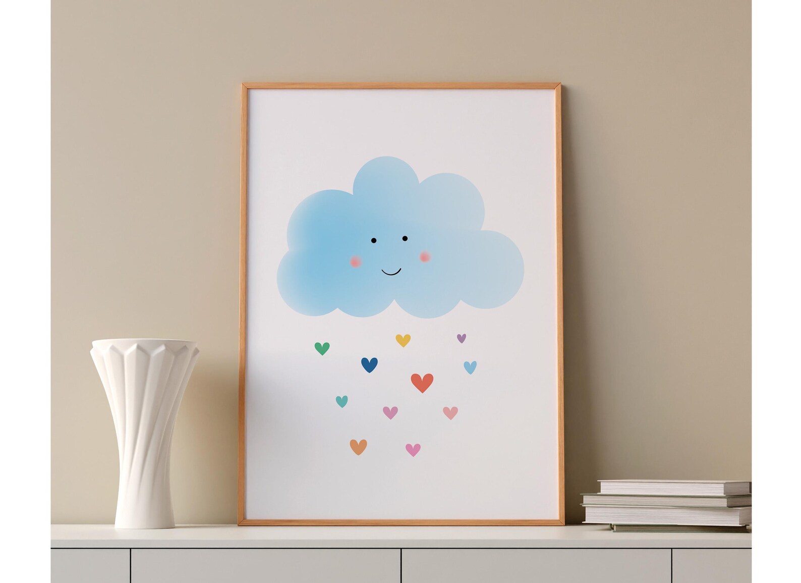Cloud Heart Kid Wall Art, Rainbow Nursery Posters, Rainbow Hearts, Kids ...