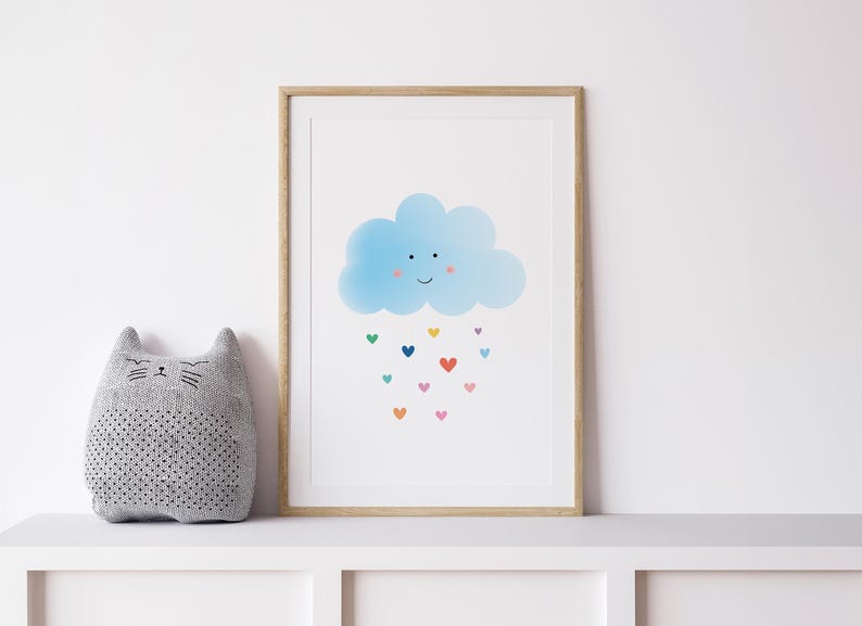 Cloud Heart Kid Wall Art, Rainbow Nursery Posters, Rainbow Hearts, Kids ...