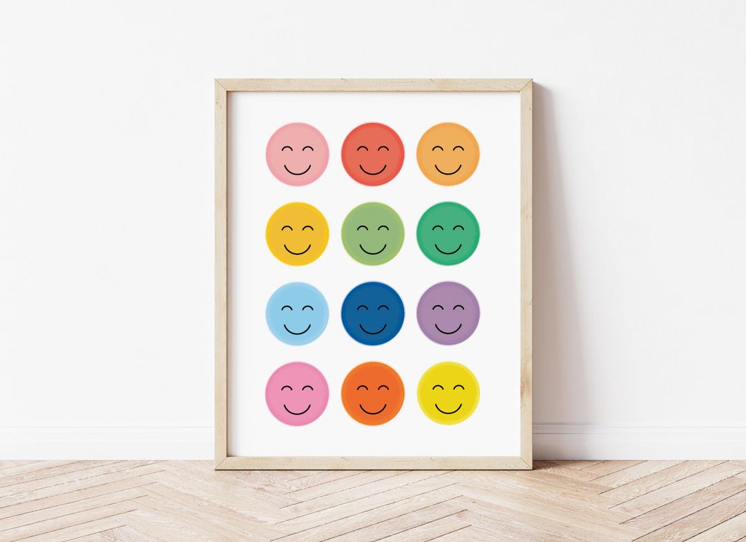 Smiley Face Wall Art, Rainbow Color Art, Smile Face, Funny Sarcastic ...