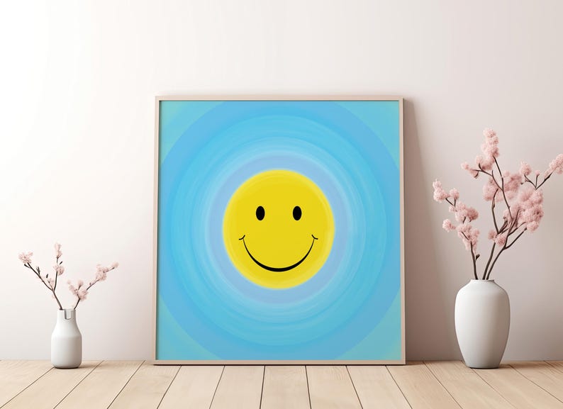 Smiley Face Wall Art, Happy Face Printable Wall Art, Nursery Decor ...