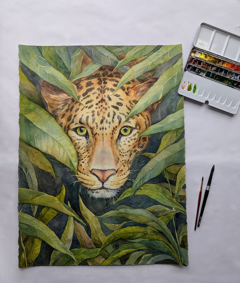 Leopard in the Jungle - Original Watercolor Painting, Leopard Portrait ...