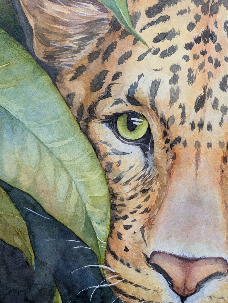 Leopard in the Jungle - Original Watercolor Painting, Leopard Portrait ...