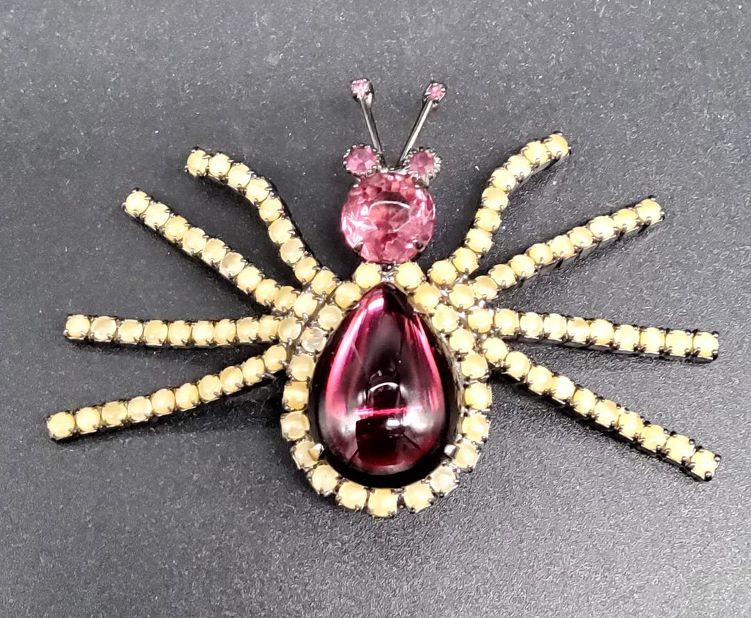 KJL, Kenneth Jay Lane Figural Spider Brooch Pin in Lavender and ...