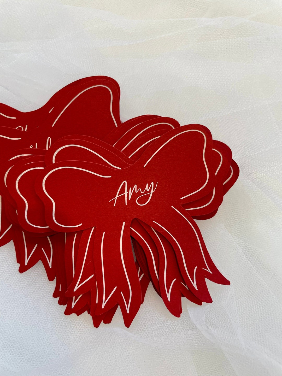Bow Shaped Printed Place Cards, Name Cards Wedding Place Cards, Ribbon ...