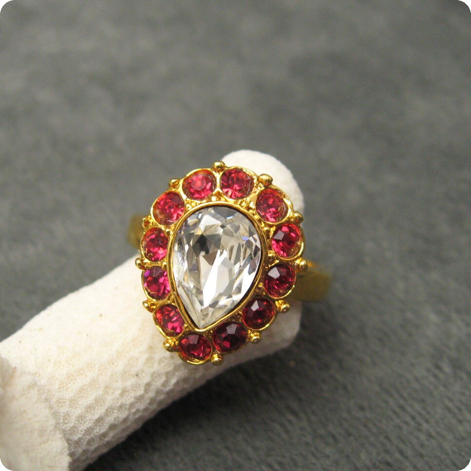 Vintage Ring Monet Red Rhinestone | Etsy