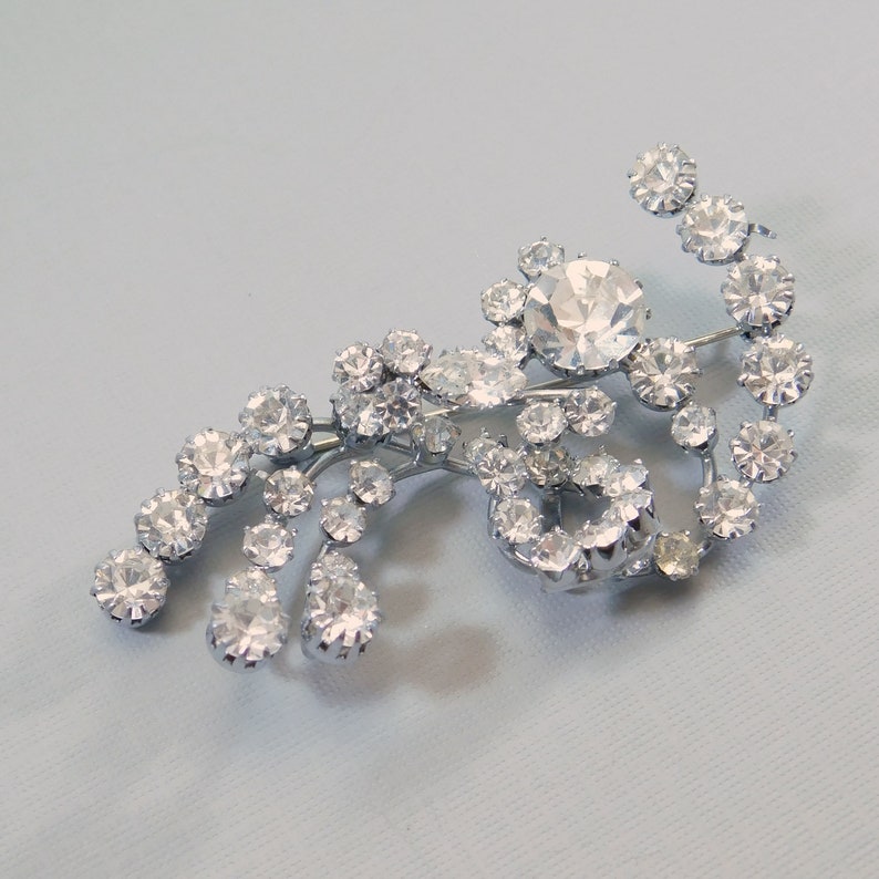 Big Vintage Rhinestone Brooch Mid Century Jewelry Abstract | Etsy