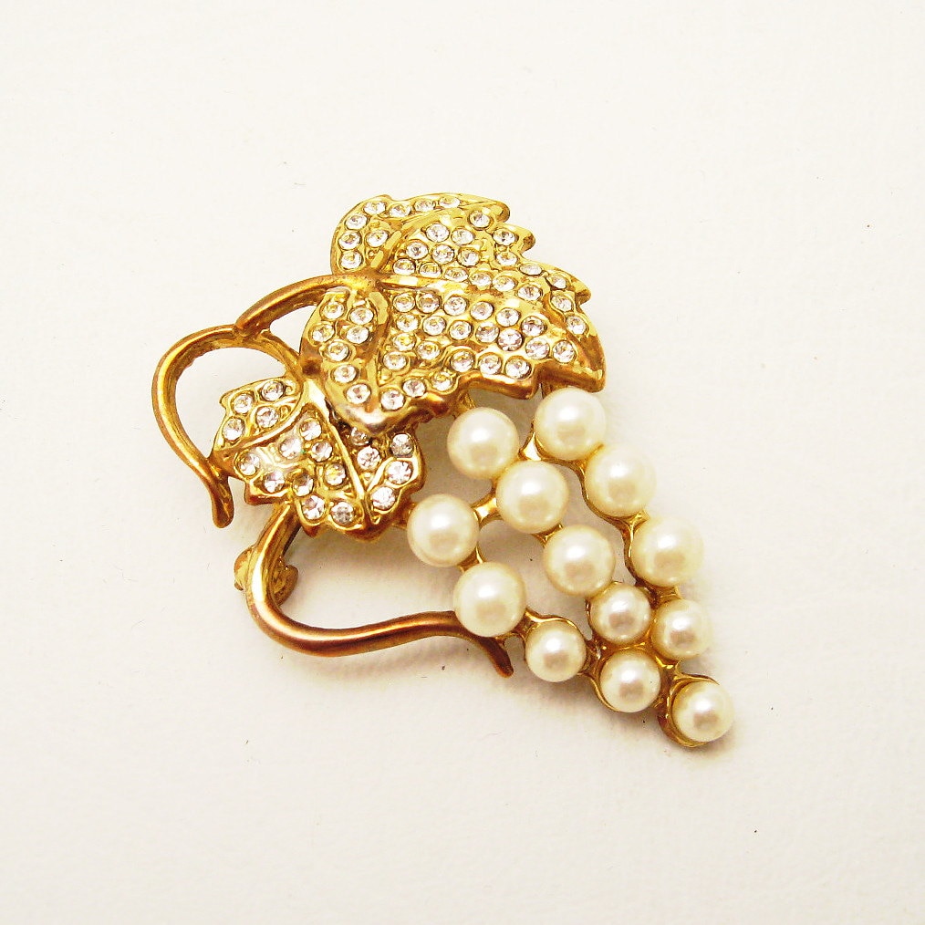 Vintage Rhinestone Brooch Pearl Grape Brooch Vintage Jewelry | Etsy