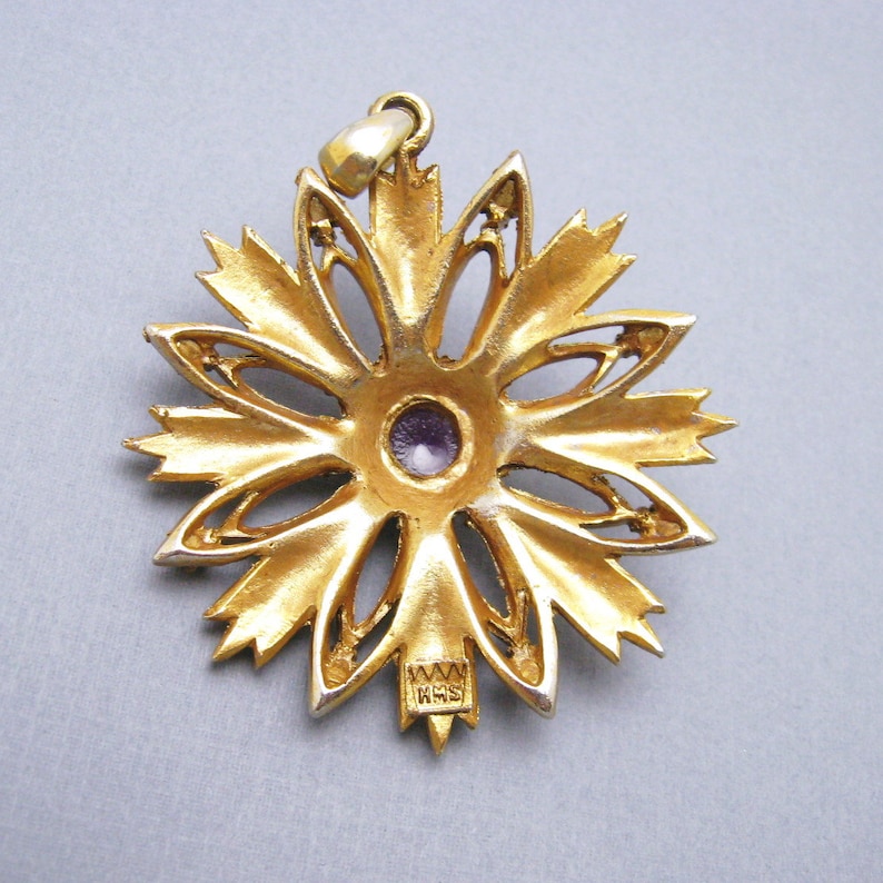 Large Flower Pendant Purple Pearl HMS Jewelry | Etsy