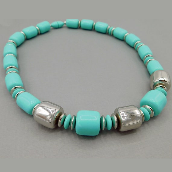 Turquoise Blue Bead Necklace, Vintage Bead Necklace, … - Gem