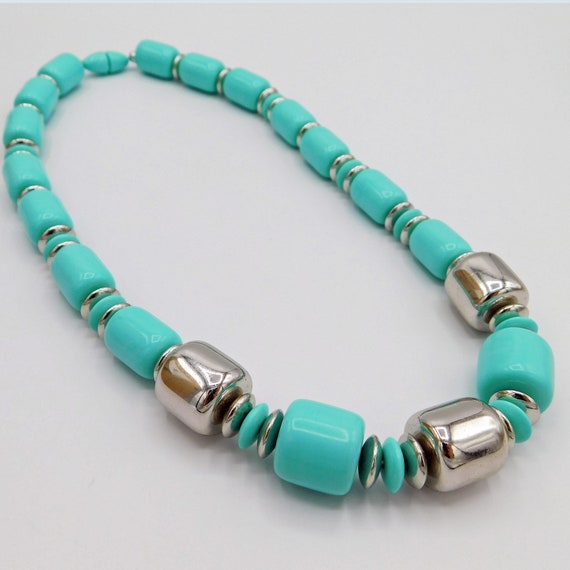 Turquoise Blue Bead Necklace, Vintage Bead Necklace, … - Gem
