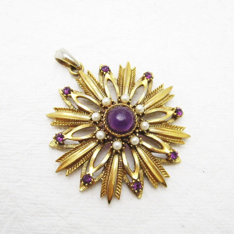 Large Flower Pendant Purple Pearl HMS Jewelry | Etsy