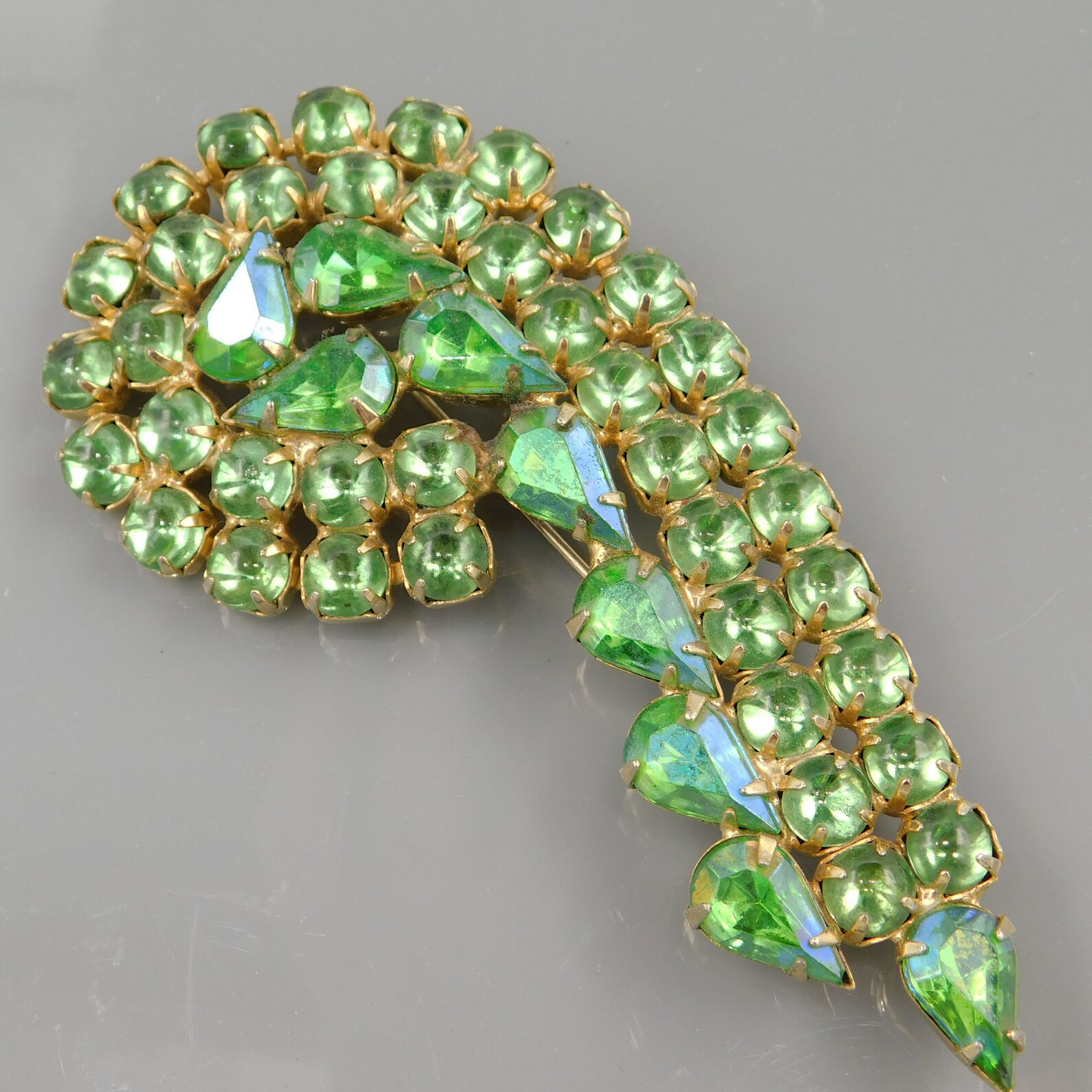 Large Unusual Rhinestone Brooch Big Rhinestone Brooch Green - Etsy