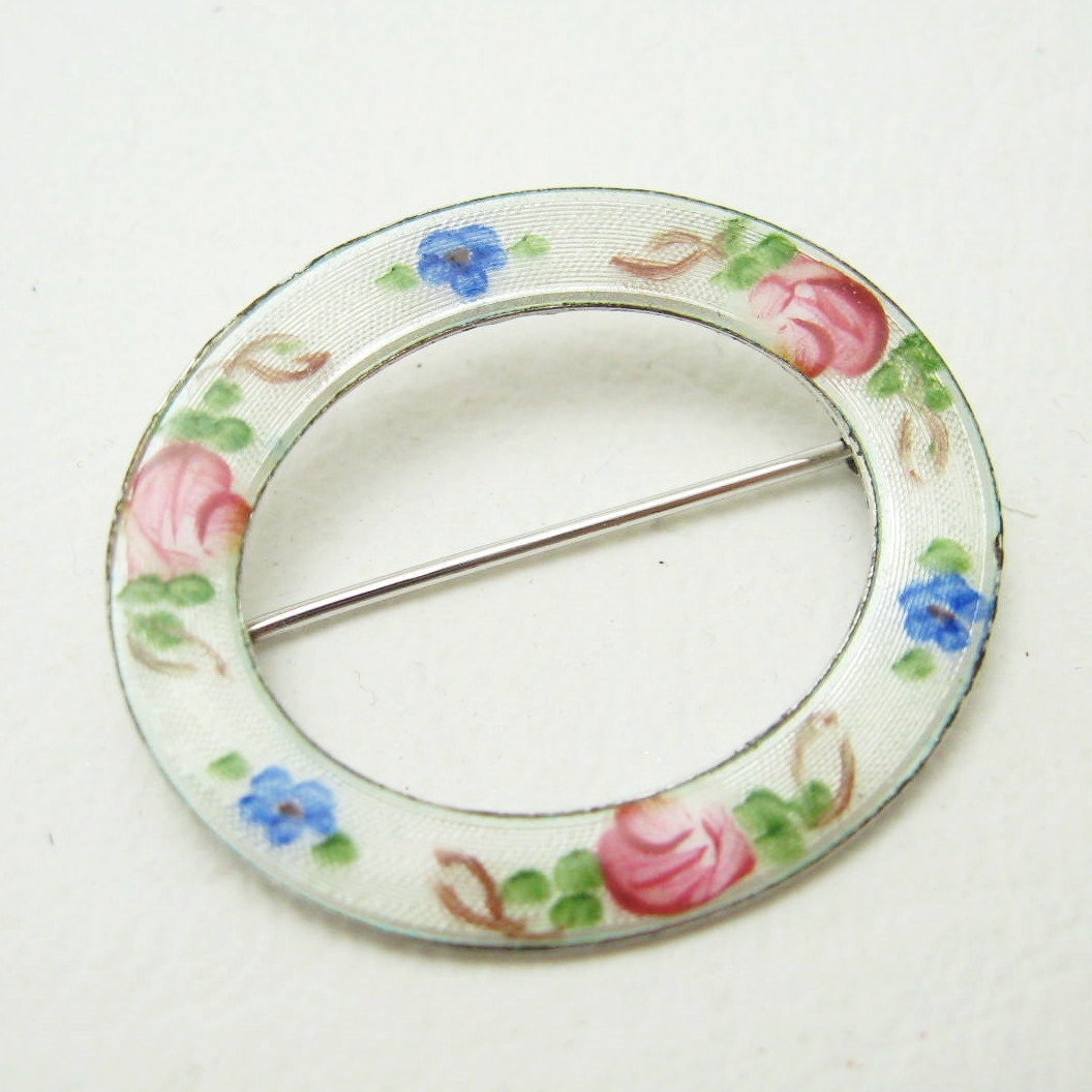 Vintage Sterling Enamel Brooch La Mode Circle Brooch Floral - Etsy