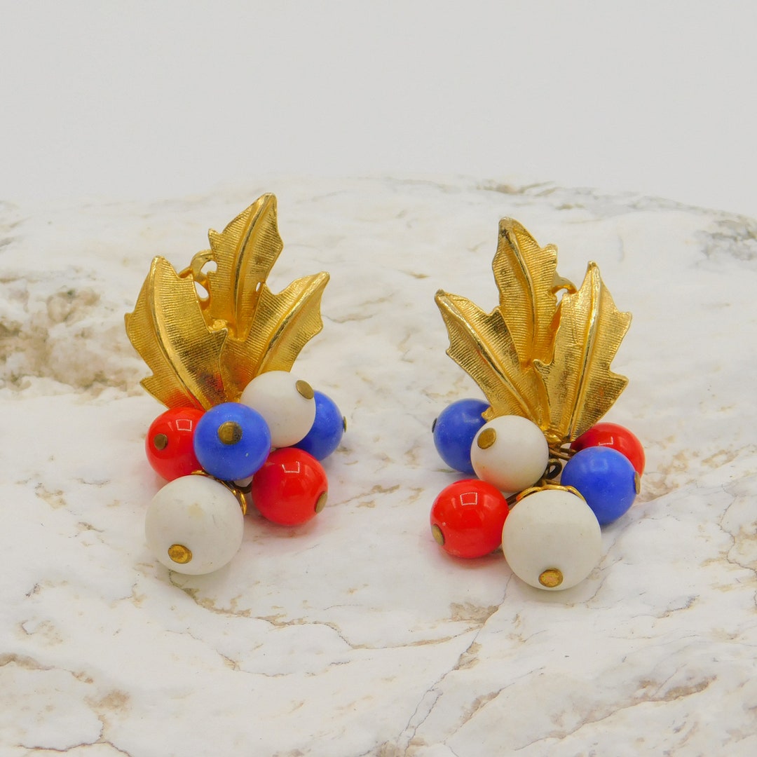 Vintage Alice Caviness Earrings, Patriotic Earrings, Dangly Bead ...