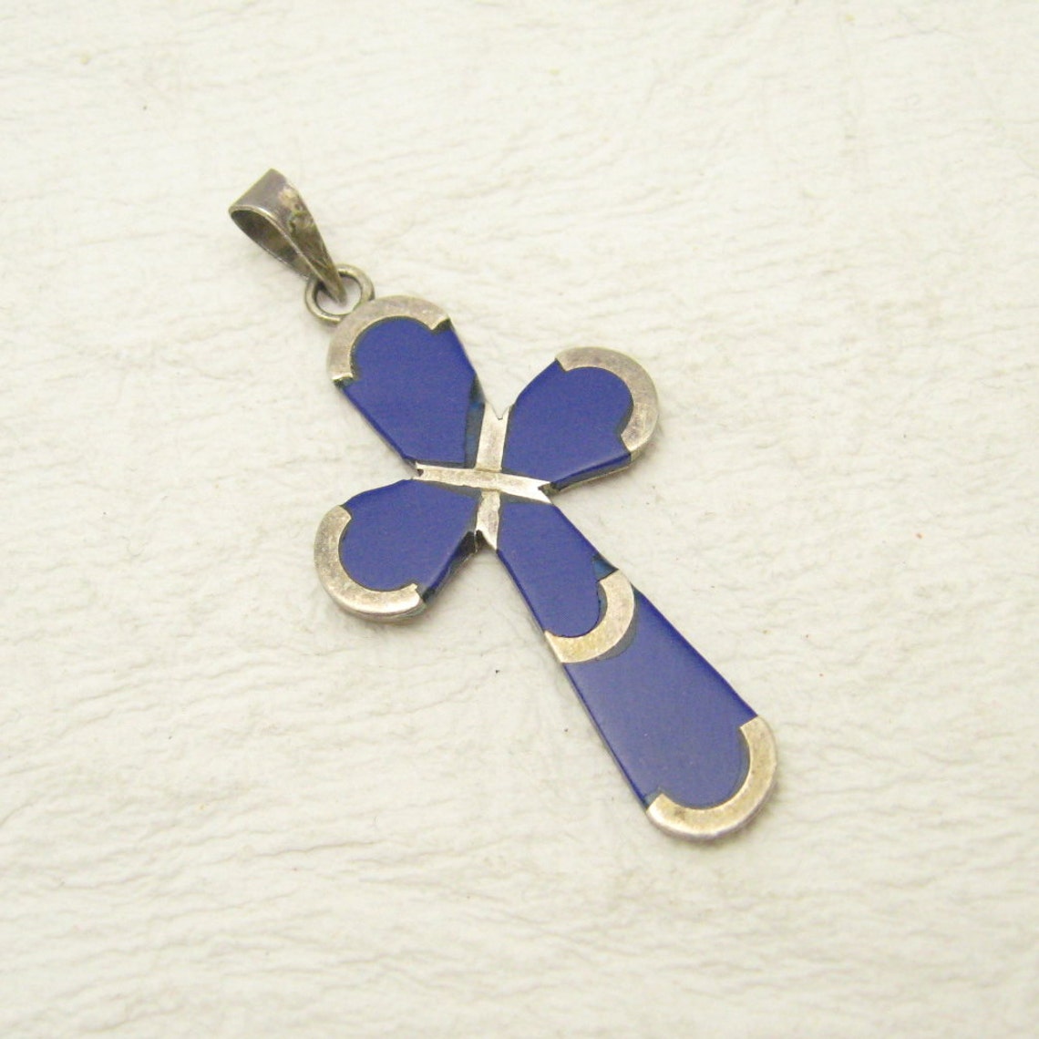 Sterling Blue Cross Pendant Vintage Jewelry | Etsy