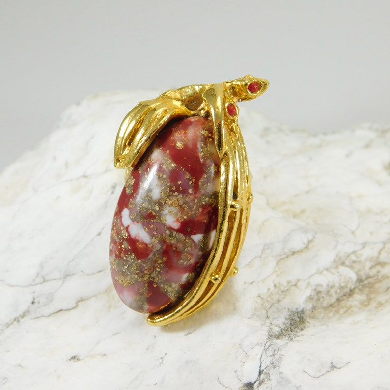 Long Vintage Ring Red Glitter Art Glass Adjustable Bold - Etsy