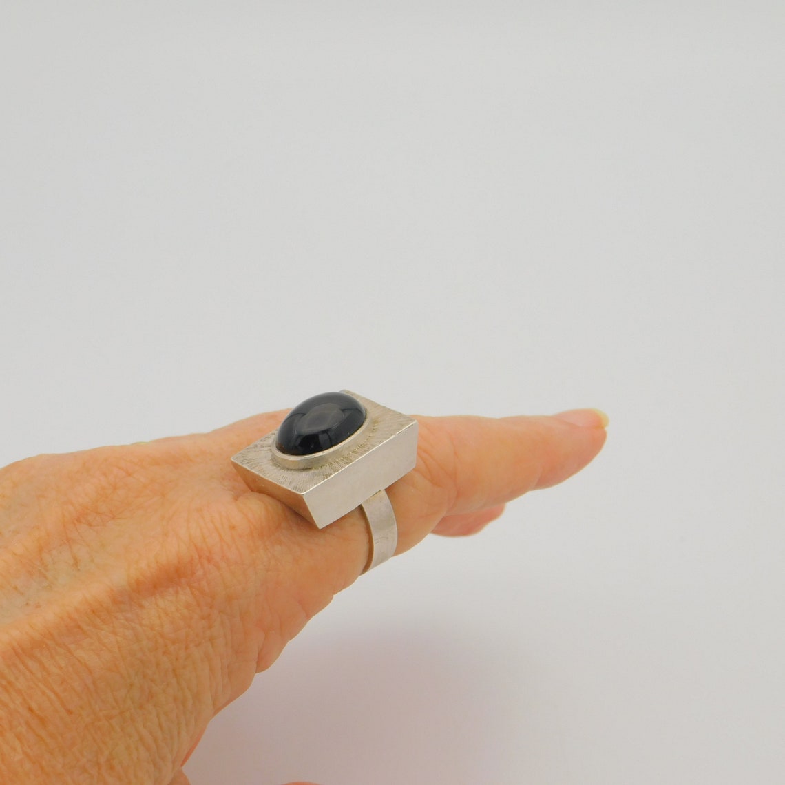 Mid Century Mod Sterling Ring, Black and Silver, Adjustable - Etsy