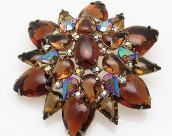 Rhinestone Brass Brooch Vintage Austrian Jewelry Domed | Etsy