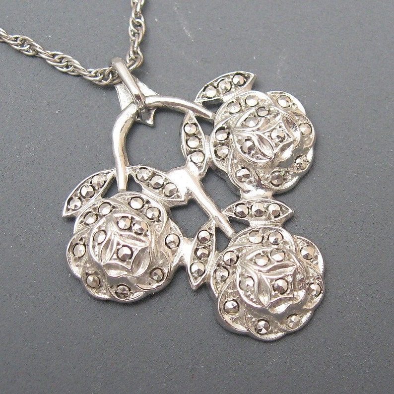 Sterling Marcasite Art Deco Rose Pendant Vintage Necklace - Etsy