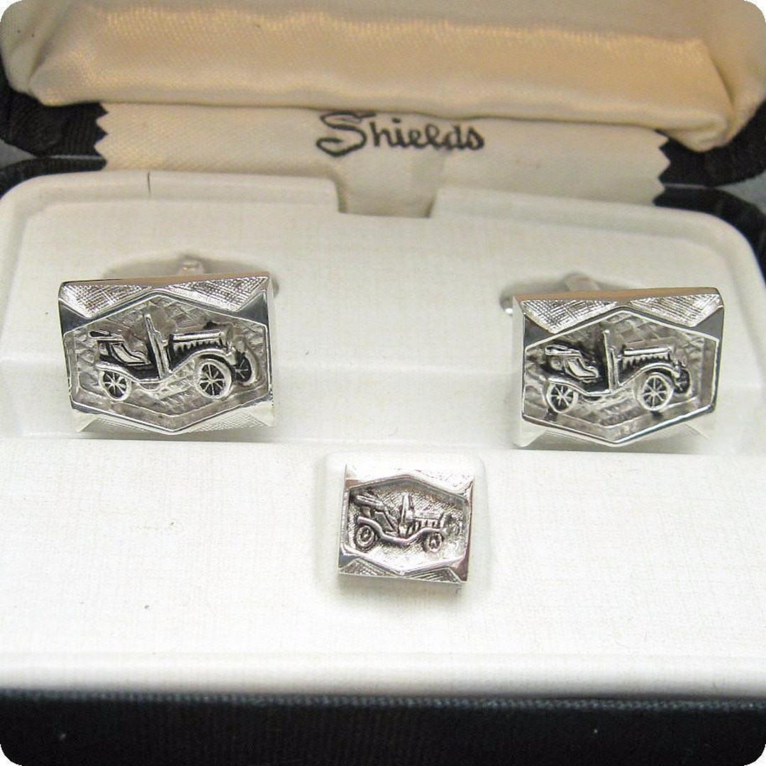 Vintage Cufflinks and Tie Tack, Shadowbox Model T Cufflinks,mens ...